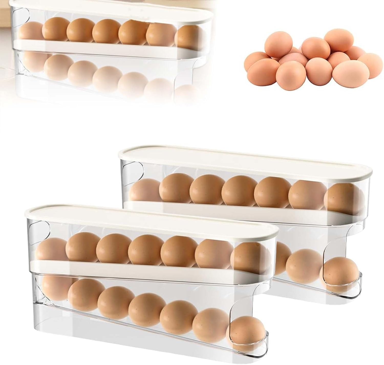 Egg Holder for Fridge, Automatic Scrolling Egg Rack Holder Rolling ...