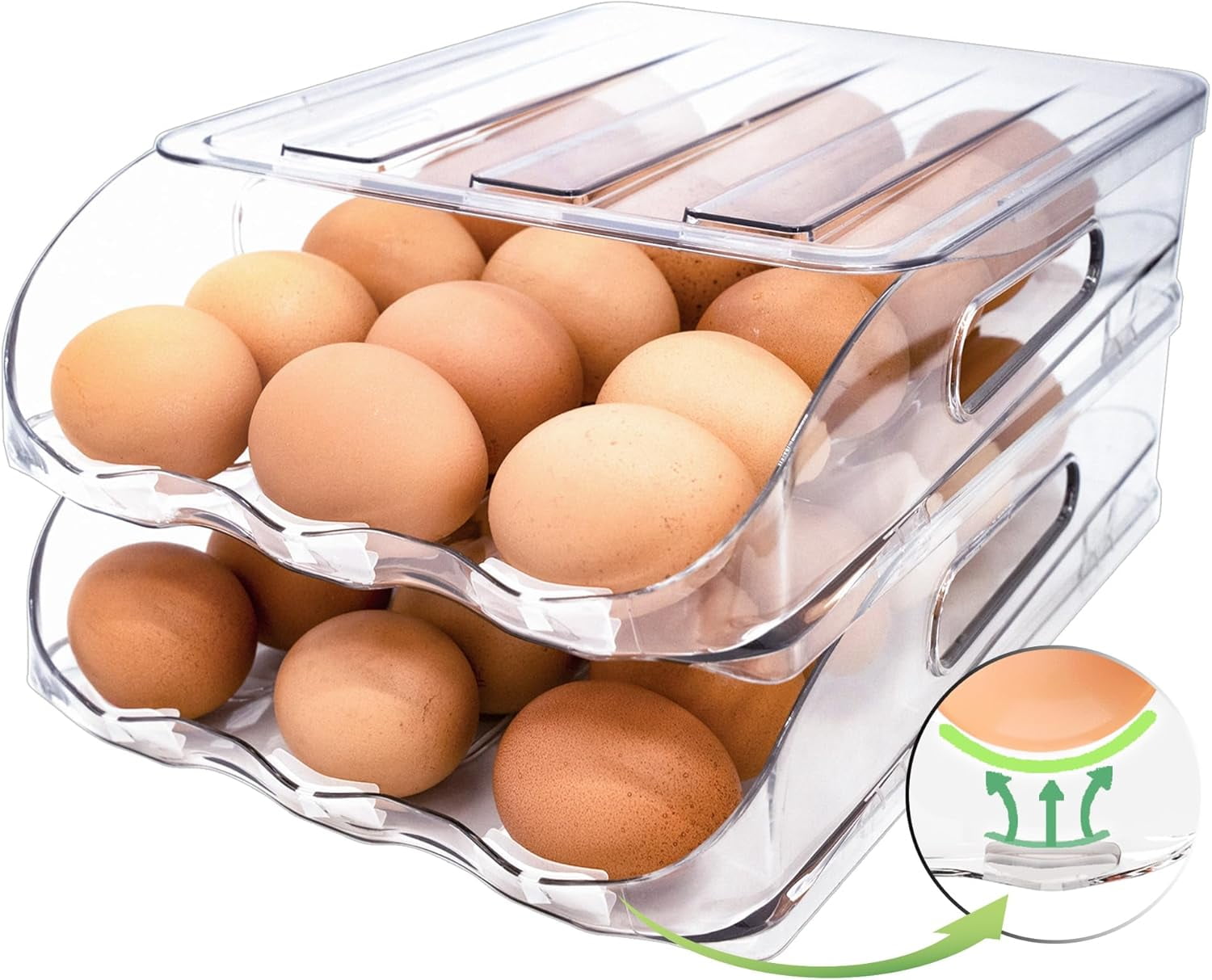 Egg Holder for Fridge, Automatic Steady Rolling Egg Container with Soft ...