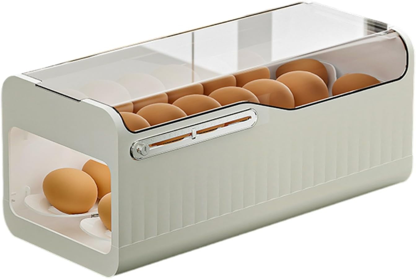 Egg Holder for Fridge with Time Scale Function Spring Automatic Rolling Egg Container Space ...