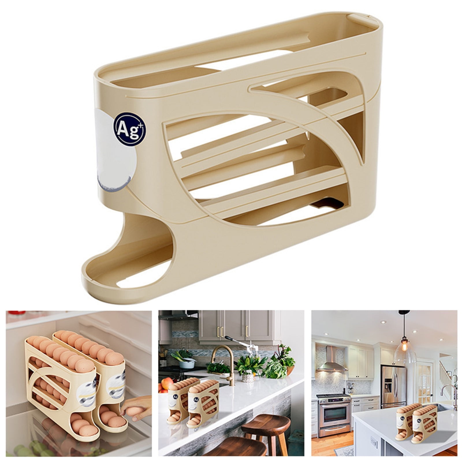 Egg Holder for Fridge, Transparent Rolling Egg Dispenser, Space Saving ...