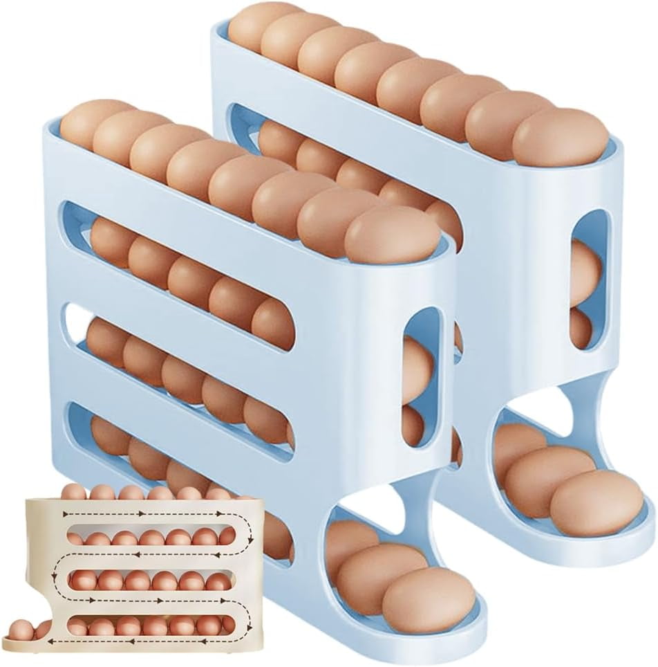 Egg Holder for Refrigerator 60 Egg, 2025 New Multi-function 4-layer Tilted Design Slide Egg ...