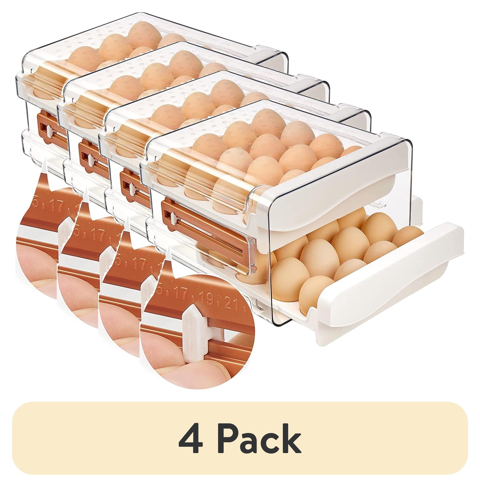 (4 pack) Egg Holder with Time Scale for Refrigerator, 32 Grid Fridge ...