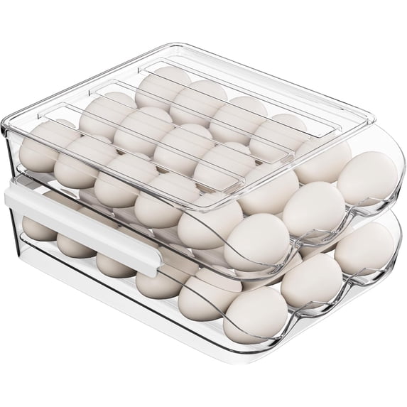 Egg Holder for Fridge, 2 Pack Stackable Rolling Organizer Refrigerator ...
