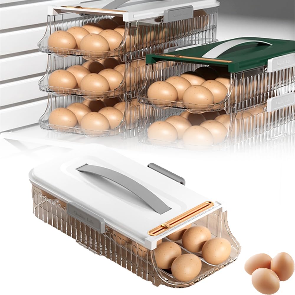 Egg Holder for Fridge, Automatic Rolling Refrigerator Egg Organizer ...