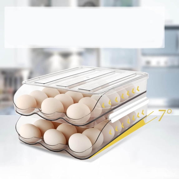 Egg Holder for Fridge, Automatically Rolling Storage Container, Large ...