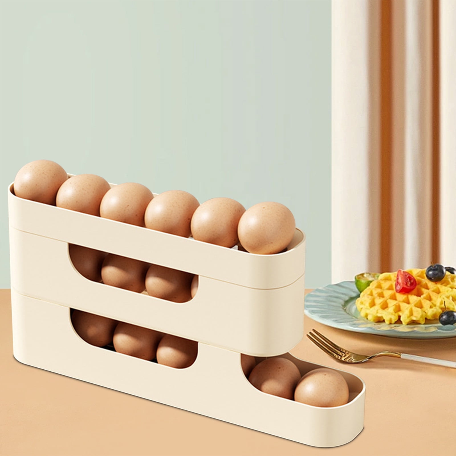 Egg Holder for Fridge, Eggs Dispenser Auto Rolling Egg Tray Storage 30 ...