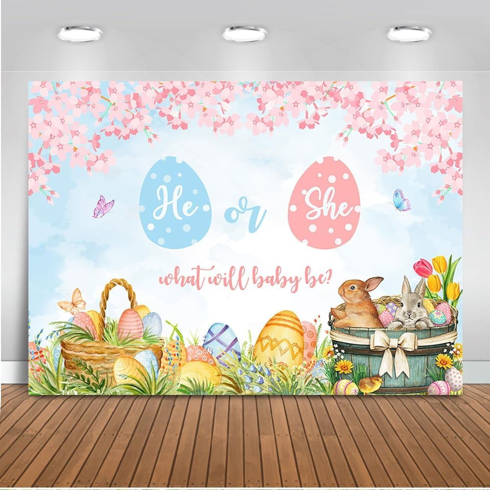 Egg Hunt Gender Reveal Backdrop Easter Gender Reveal Baby Shower ...
