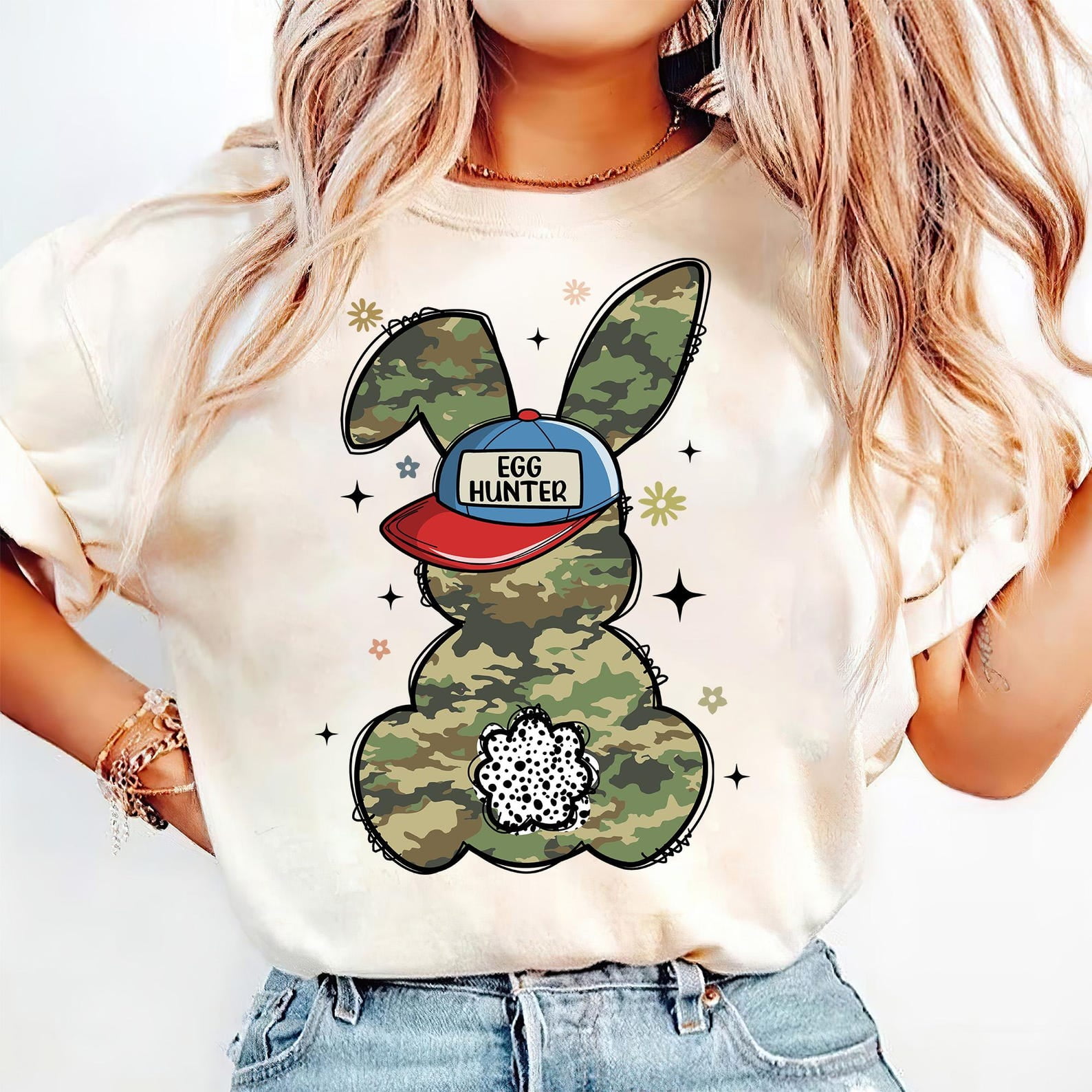Egg Hunter Bunny T-Shirt, Boy Bunny With Backwards Cap Shirt, Camo ...
