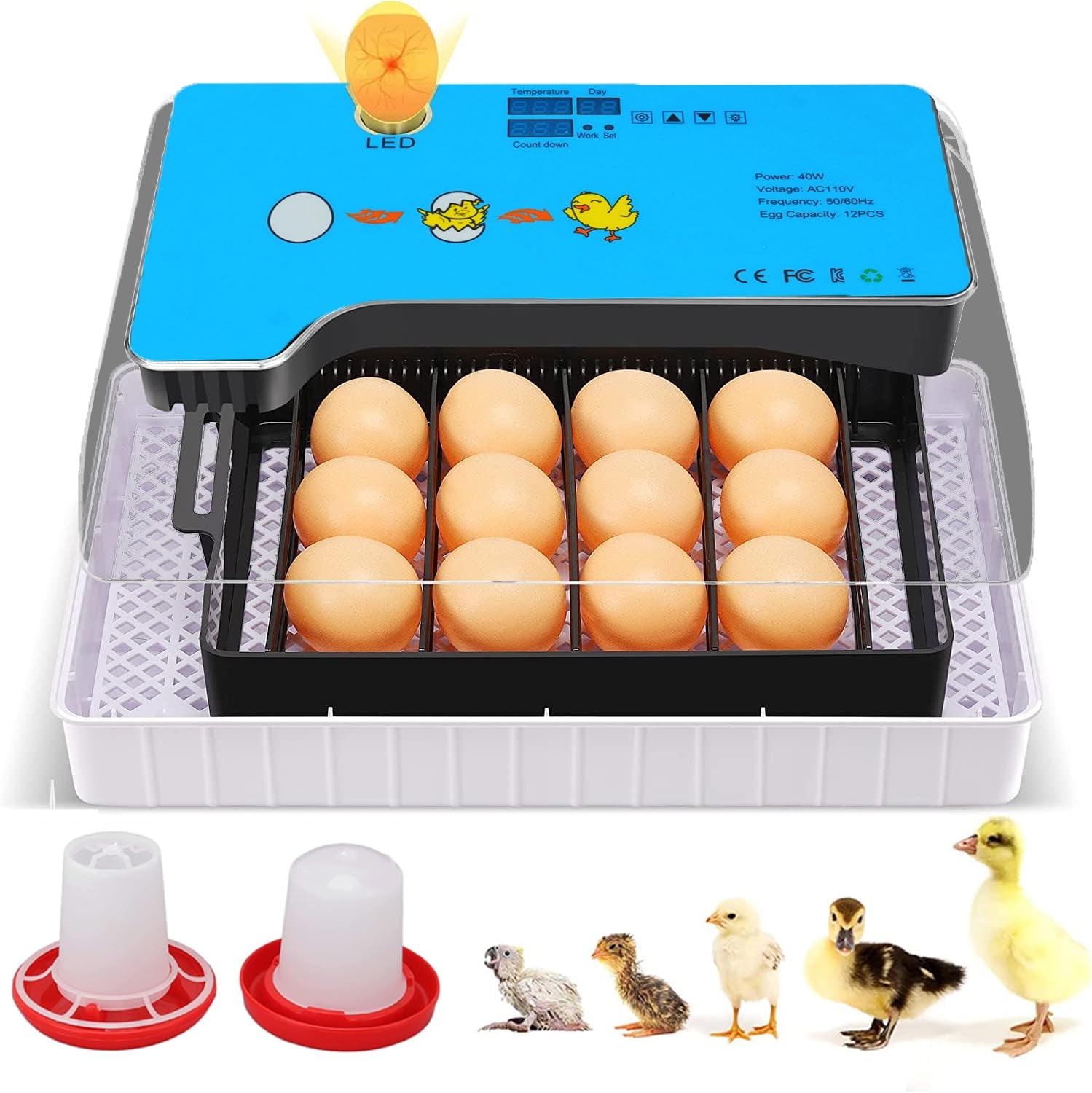 Egg Incubator Clear View, Automatic Egg Turner,Temperature Humidity Control,Egg Candler,Poultry ...