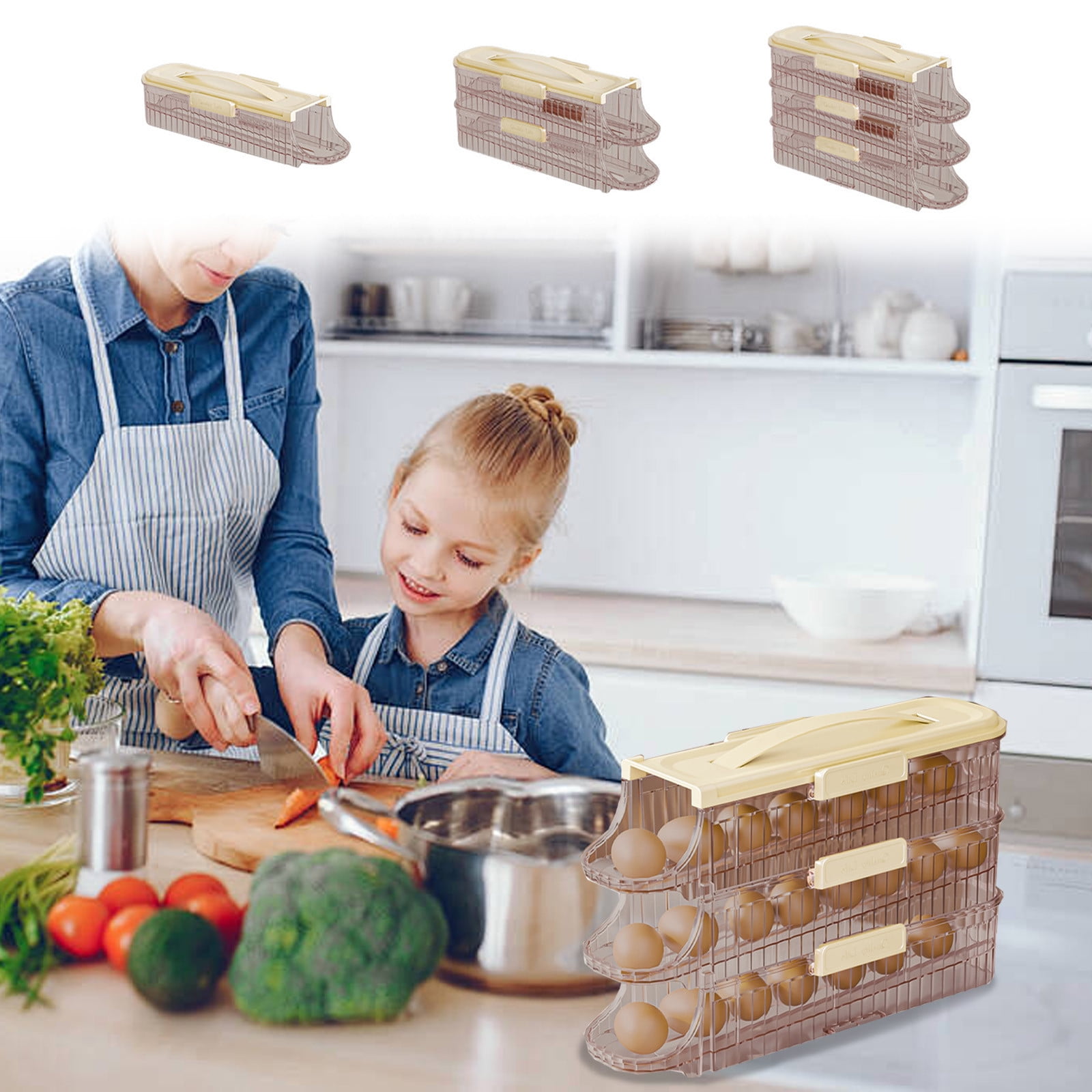 Egg Keeper Food Storage Container Refrigerator Door Rolling Organizer ...