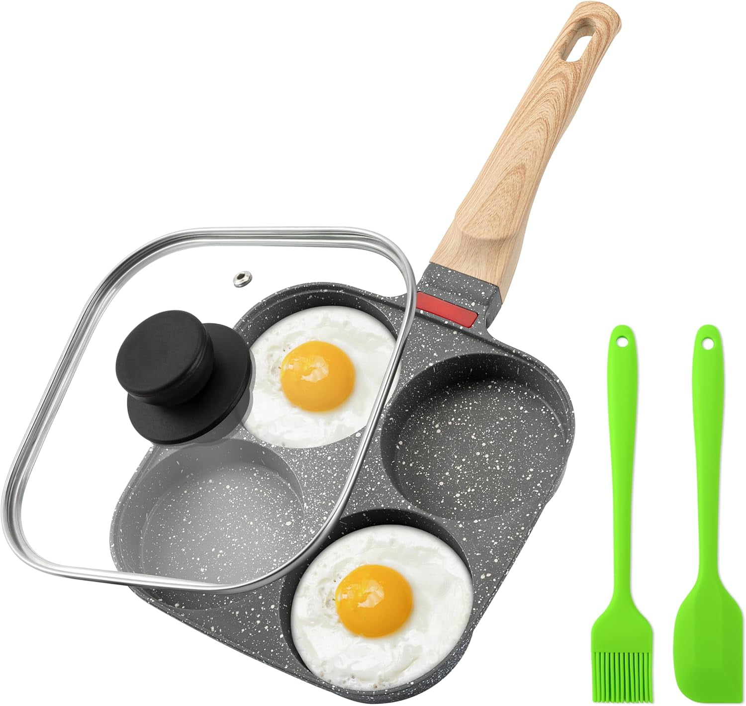Egg Pan, 4-Cup Egg Frying Pan with Lid, Nonstick Aluminium Alloy Egg ...