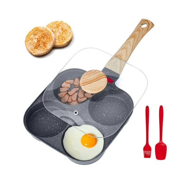 Egg Pan 4-Cup Nonstick Skillet, Aluminum Omelette Pan with Lid & Tools ...