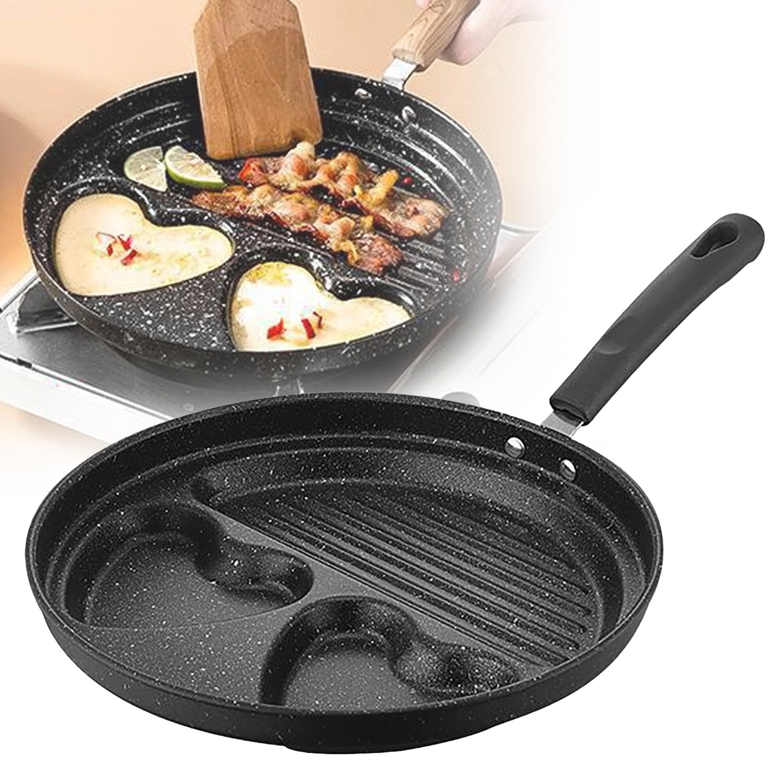 Egg Pan, 9" Breakfast Grill Pan with Cool-Touch Handle, 3-Section ...