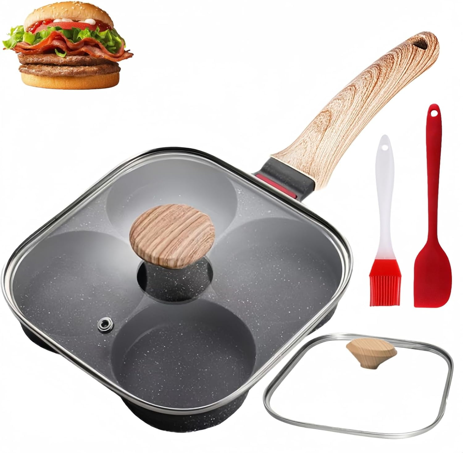 Egg Pan With Lid 4-Cup Nonstick, and Healthy Granite Frying Pan ...