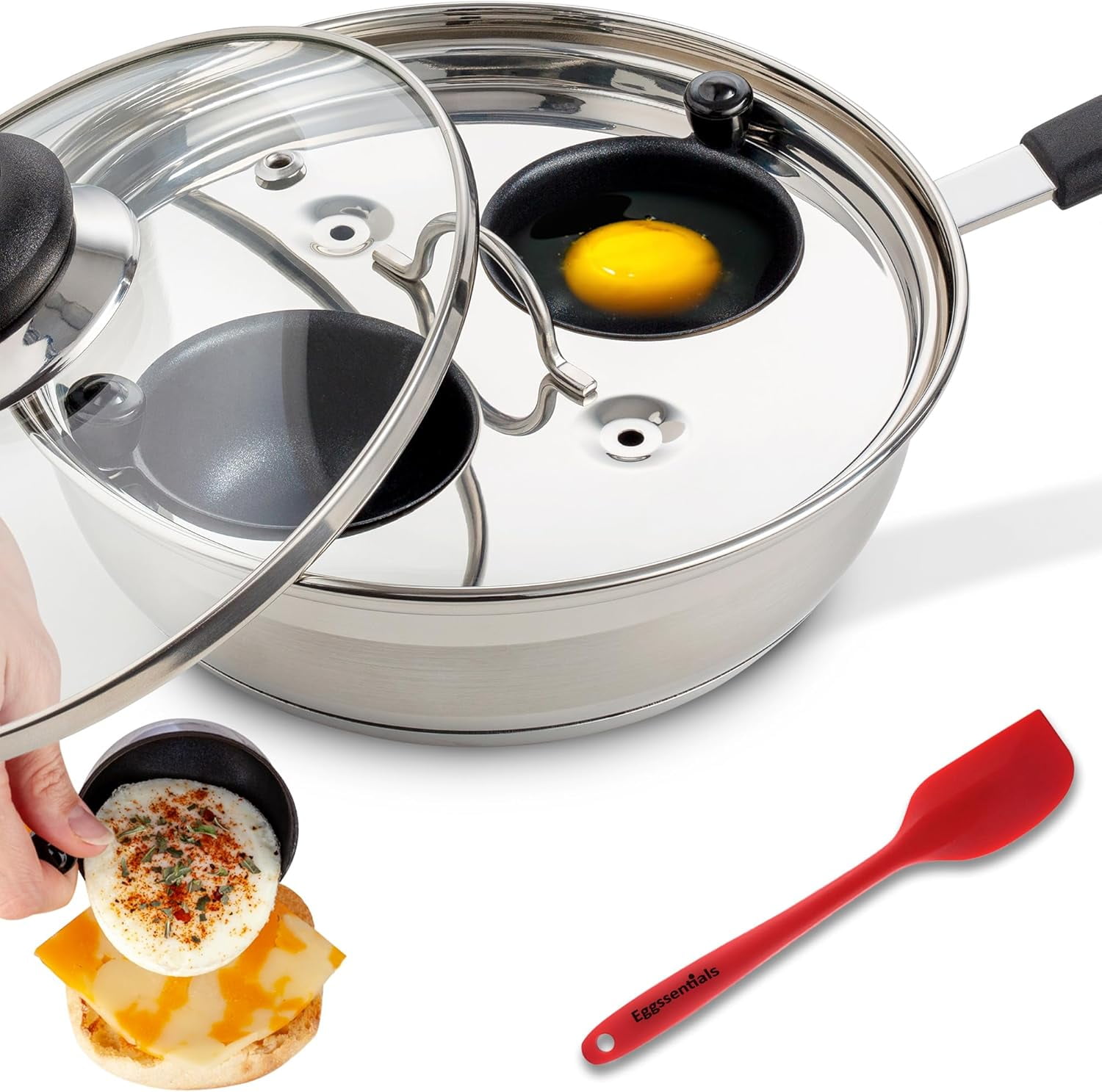 Egg Poacher Pan Nonstick Coating - Poached Egg Cooker, Stainless Steel ...