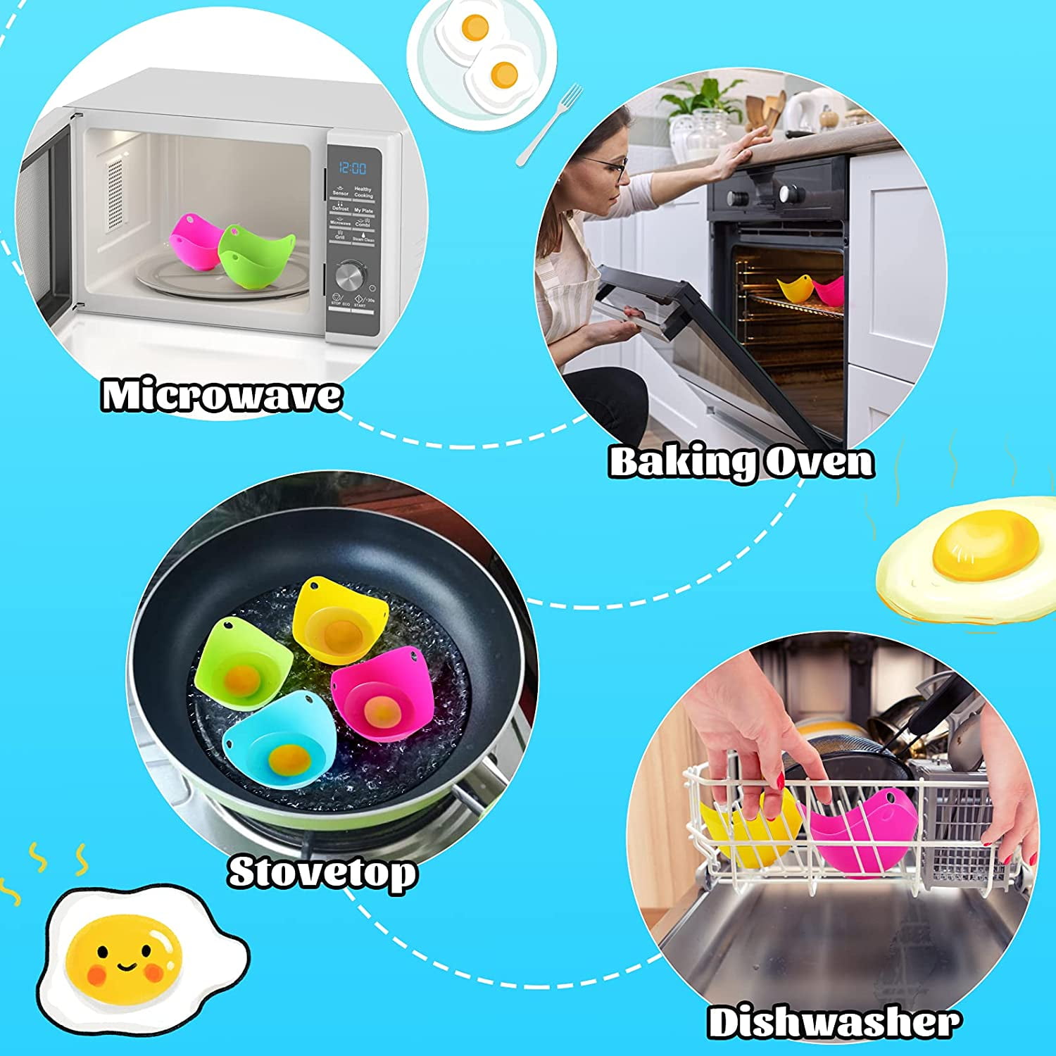 Egg Poacher - Poached Egg Cooker with Ring Standers, Silicone Egg ...