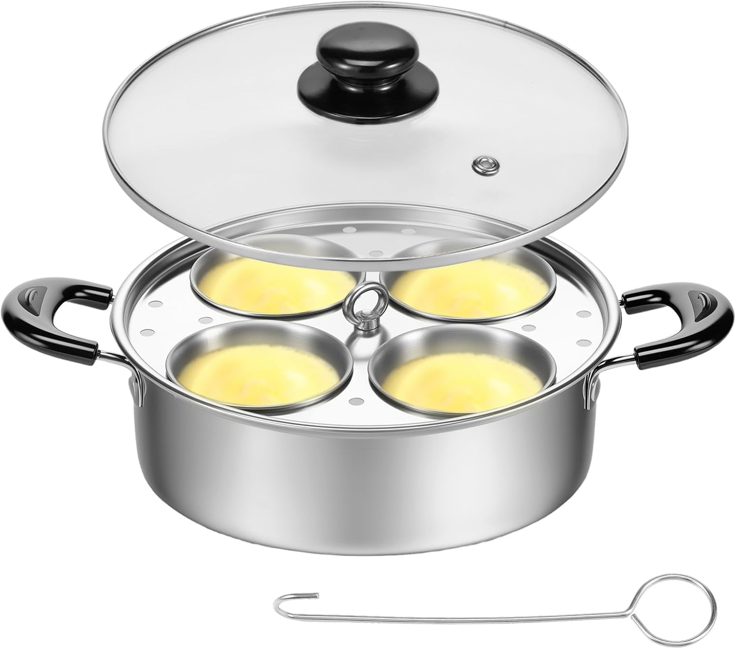 Egg Poacher Stainless Steel Poached Egg Maker Pot Poaching Pan with 4 ...