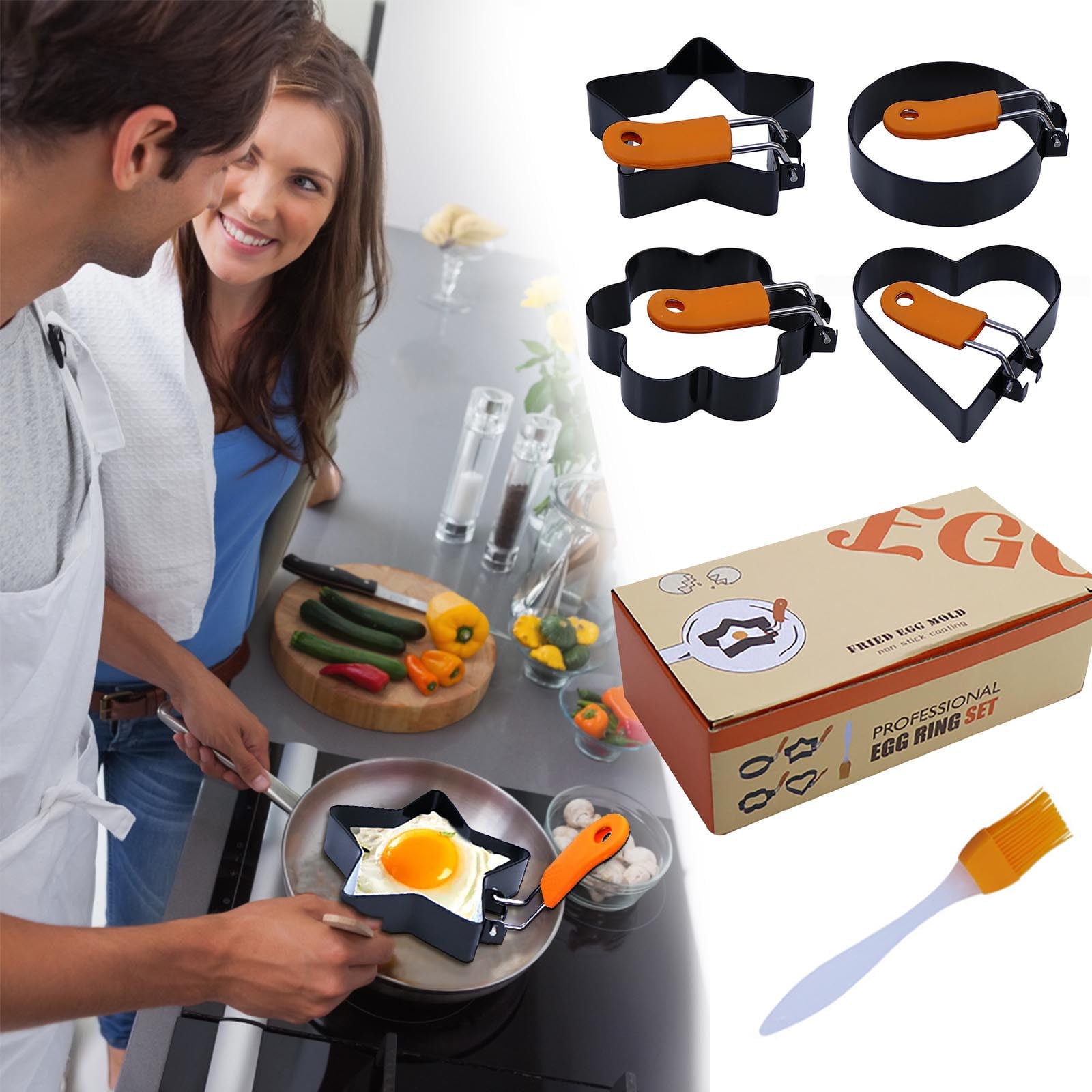 Egg Rings for Frying Eggs, Stainless Steel Fried Egg Ring Griddle Pancake Shapers with Foldable ...