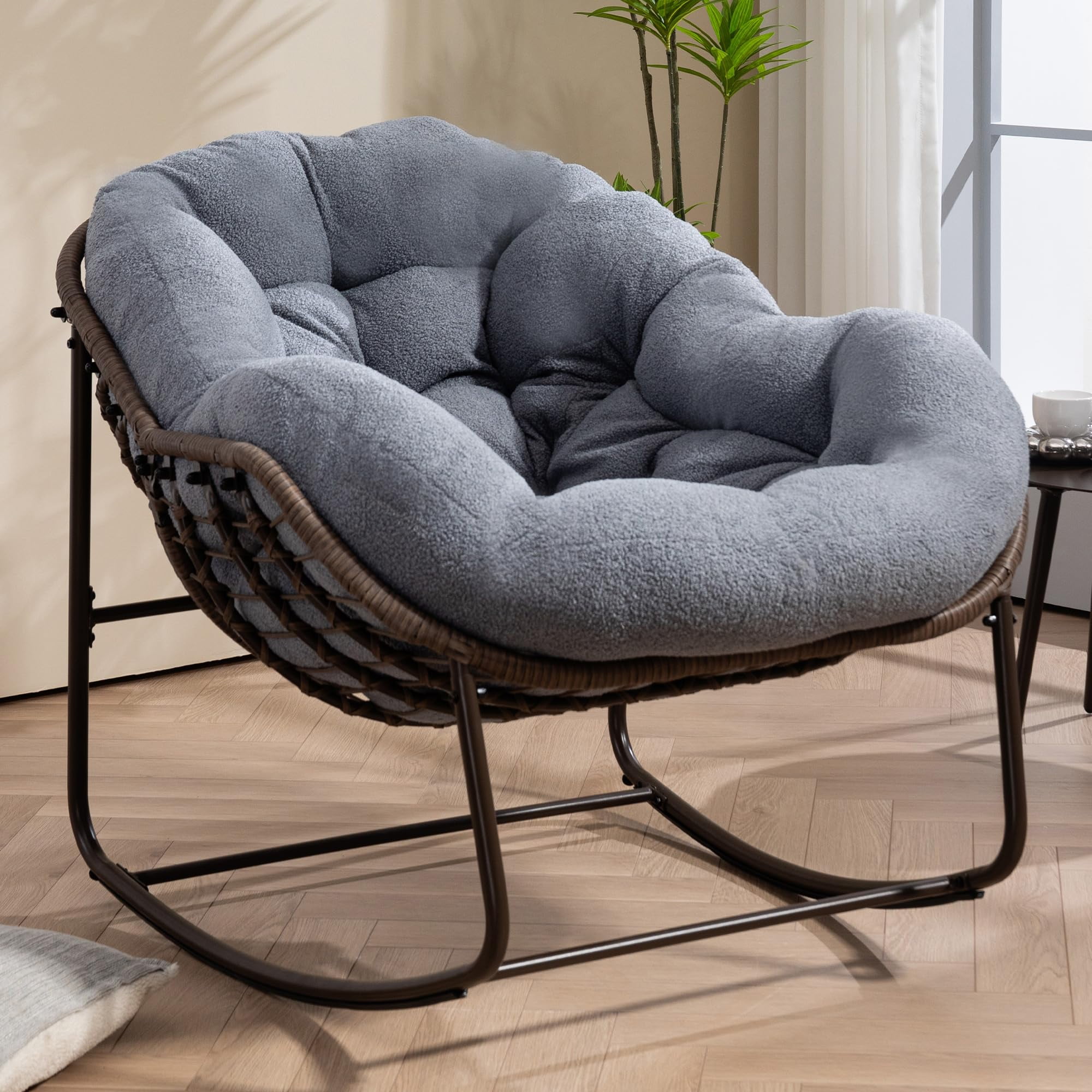 Egg Shaped Rocking Chair for Outdoor Patio, Extra Wide Papasan Rocker ...