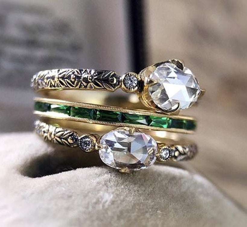 Unisex Egg Shaped White Zircon Crystal Ring Geometric Design ...