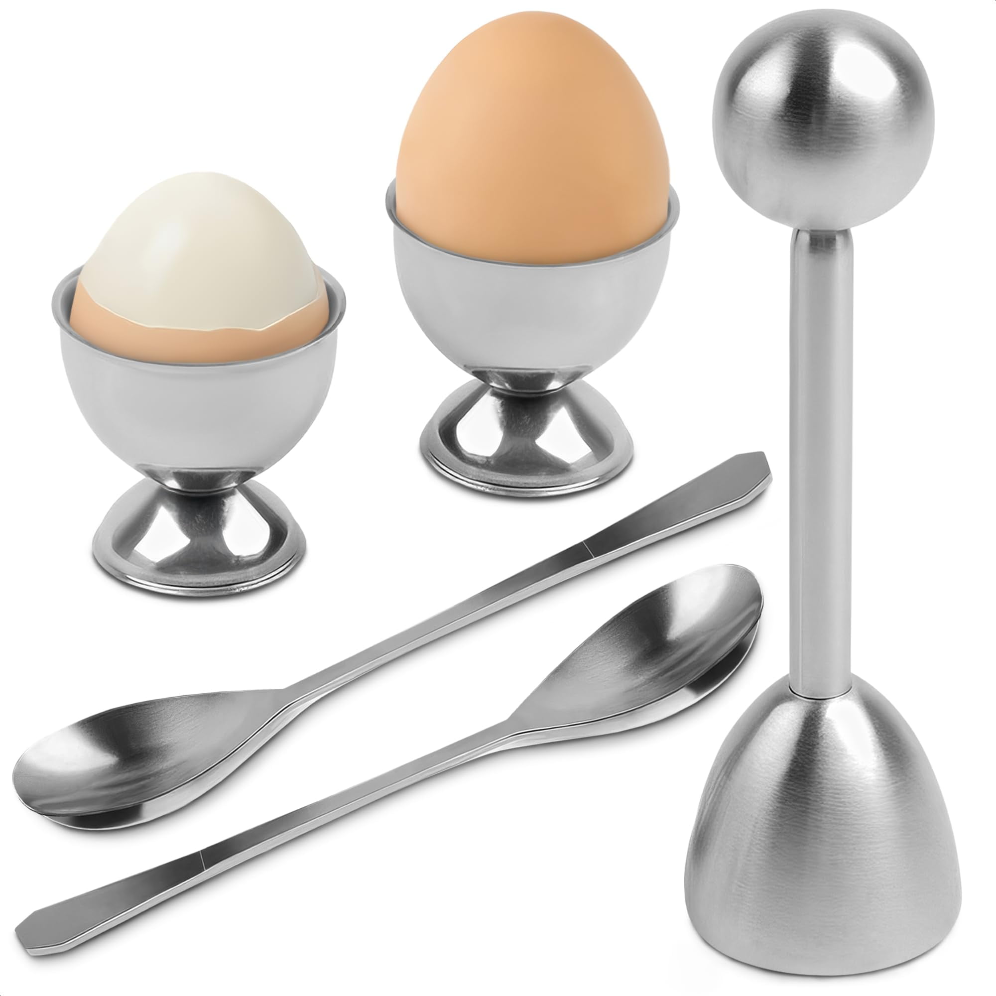 Egg Shell Opener Set 2 Pcs Egg Cups for Soft Boiled Eggs & 2 Pcs Spoons ...
