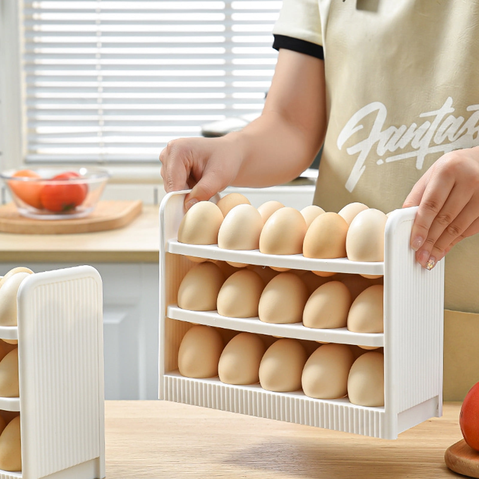 Egg Storage Box, 3-Tier Refrigerator Egg Holder, Holds 30 Eggs, Fridge ...