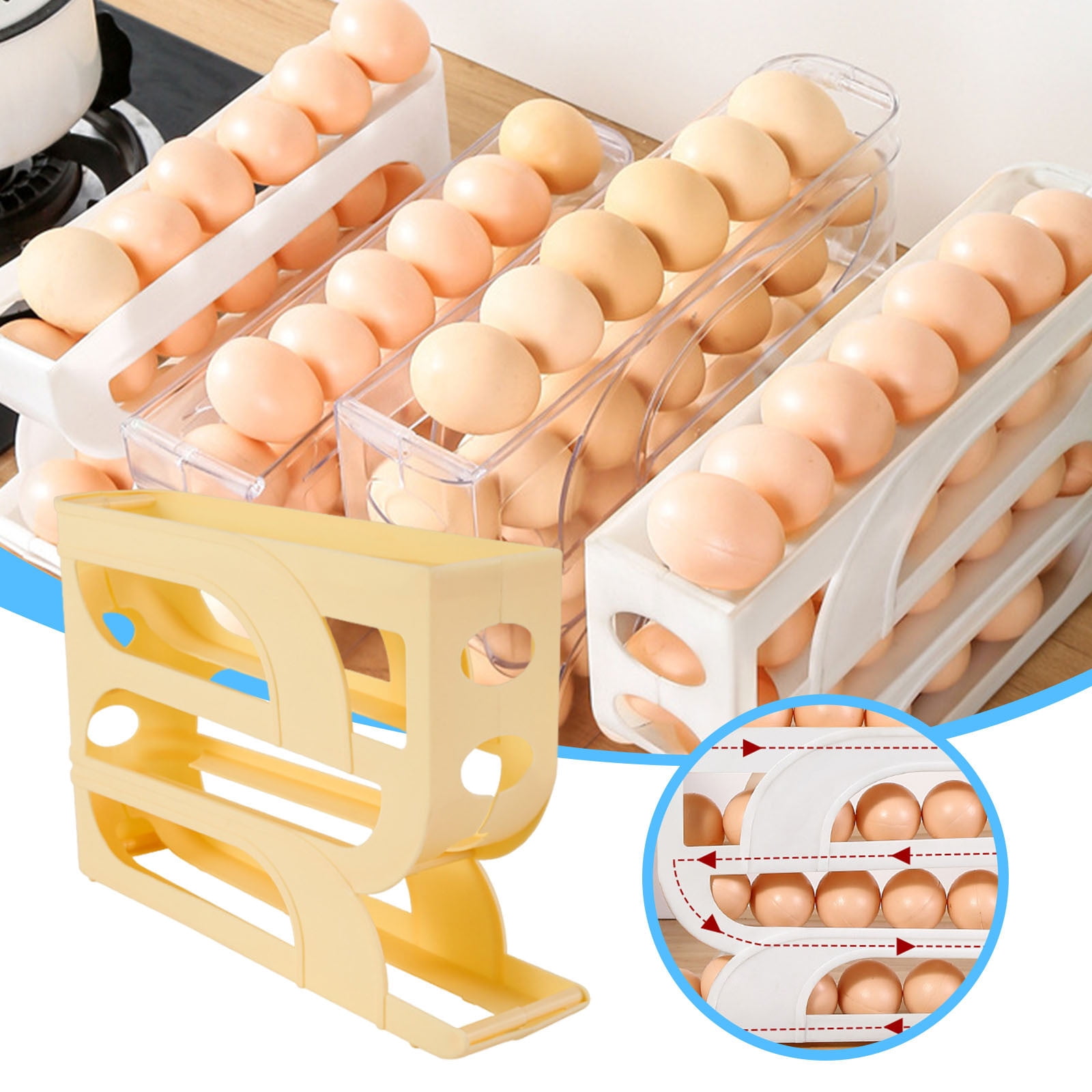 Egg Storage Box | Automatic Rolling Slide Refrigerator Side Door Egg ...