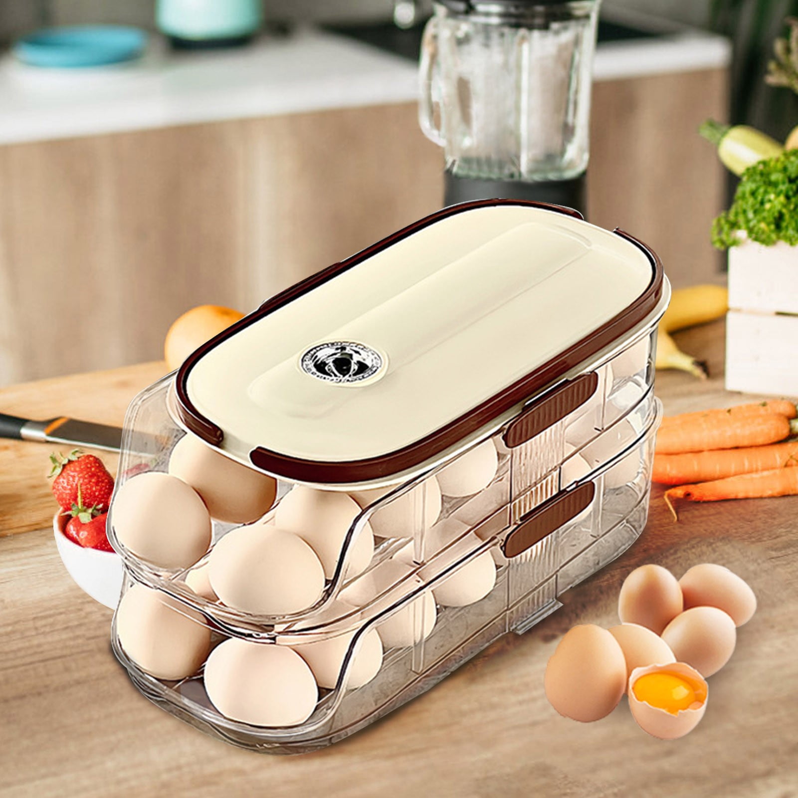 Egg Storage Container Rolling Refrigerator Organizer with 3-Tier Transparent Design, Non-Slip ...
