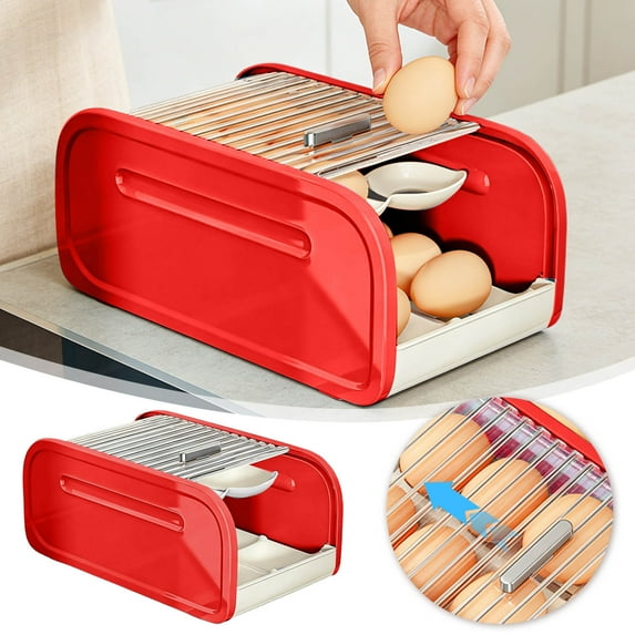 Egg Storage Organizer - 2-Tier Rolling Eggs Holder, Sliding Top Lid ...