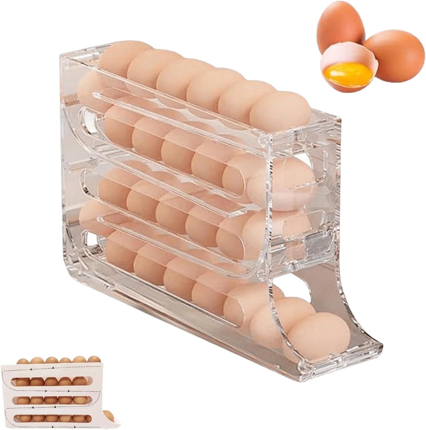 Egg Storage Rack for Fridge | Auto Rolling Fridge Egg Holder Rack for ...