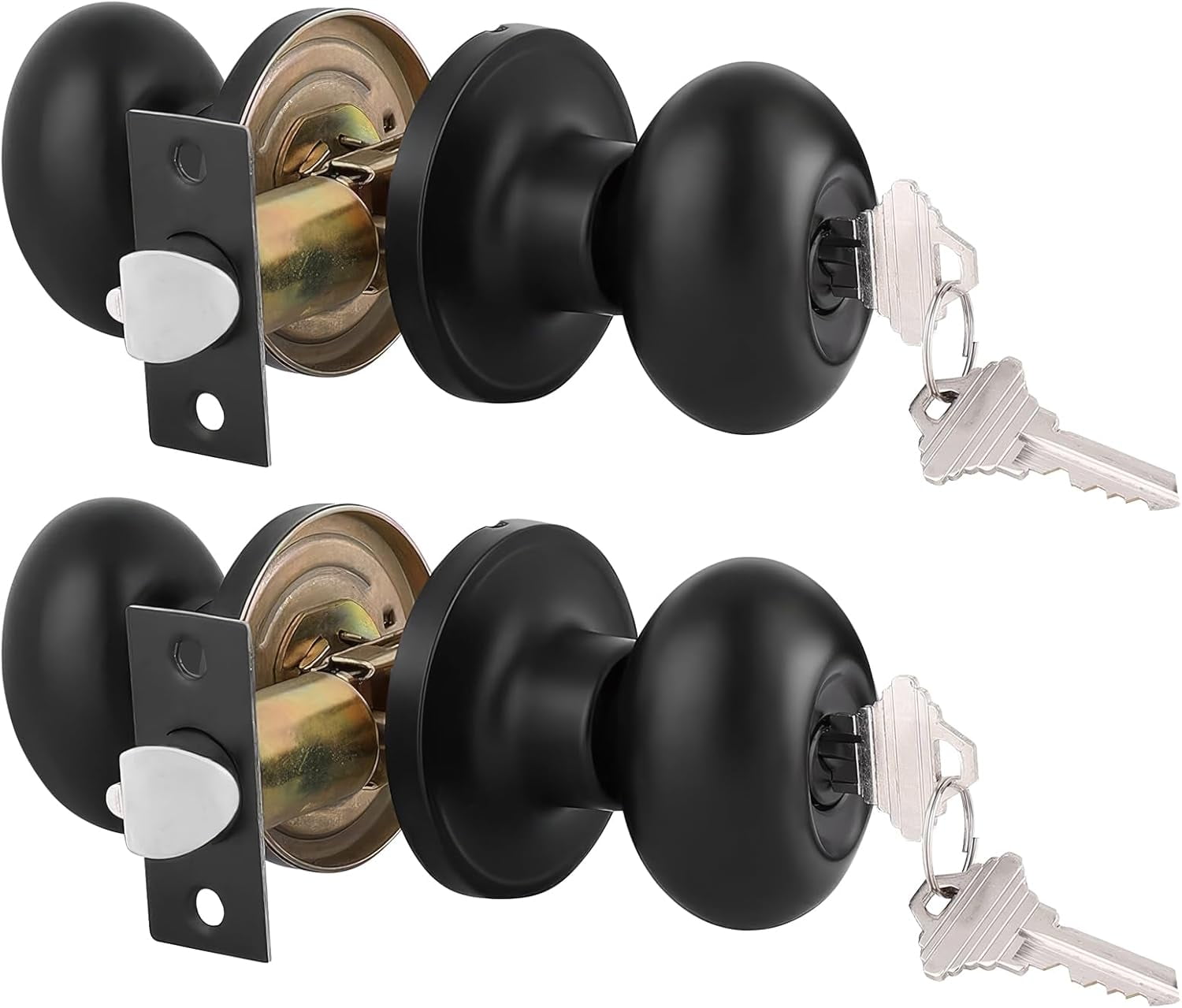 Egg Style Keyed-Alike Entry Door Knobs Matte Black 2 Pack Oval Exterior ...