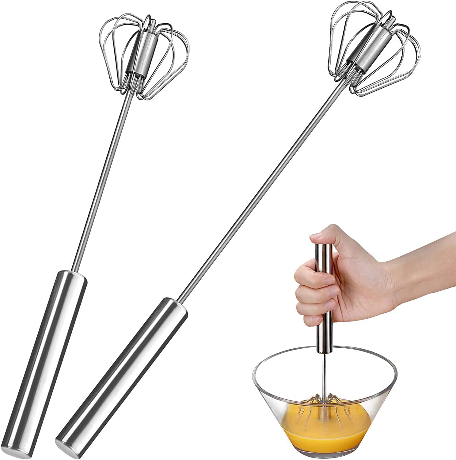 Egg Whisk,2 Pack Stainless Steel Home Kitchen Tool, Hand Easy Whisk Egg ...