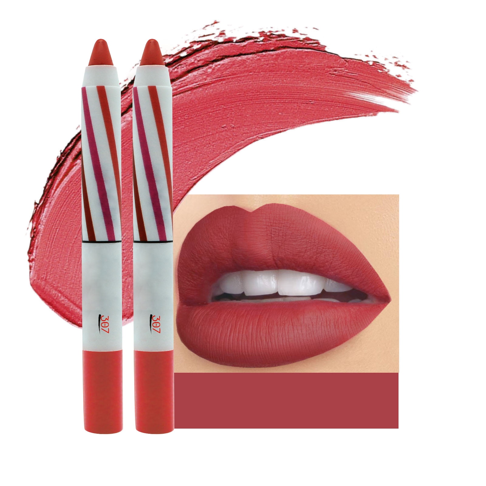 2pc Lipstick Pencil Lip Liner Velvet Silk Lip Gloss Makeup Long Lasting ...