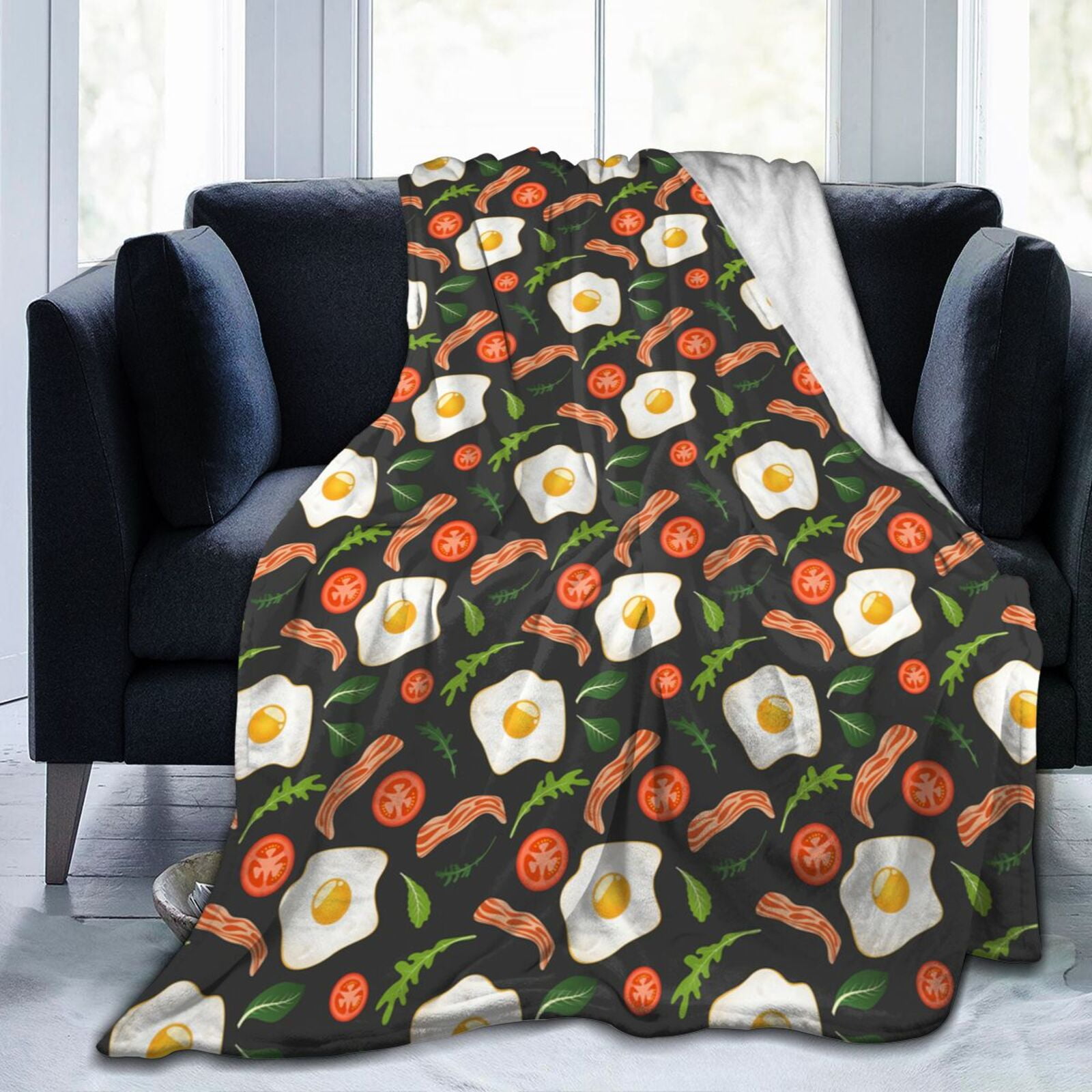 Egg Yolk And Bacon Pattern Throw Blanket Soft Cozy Warm Durable Fuzzy Flannel Blankets 50 X 40