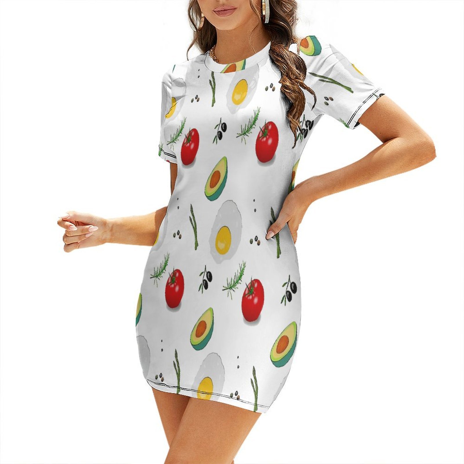 Egg,avocado And Tomato Pattern Dress Summer Elegant Women's Dress Women ...