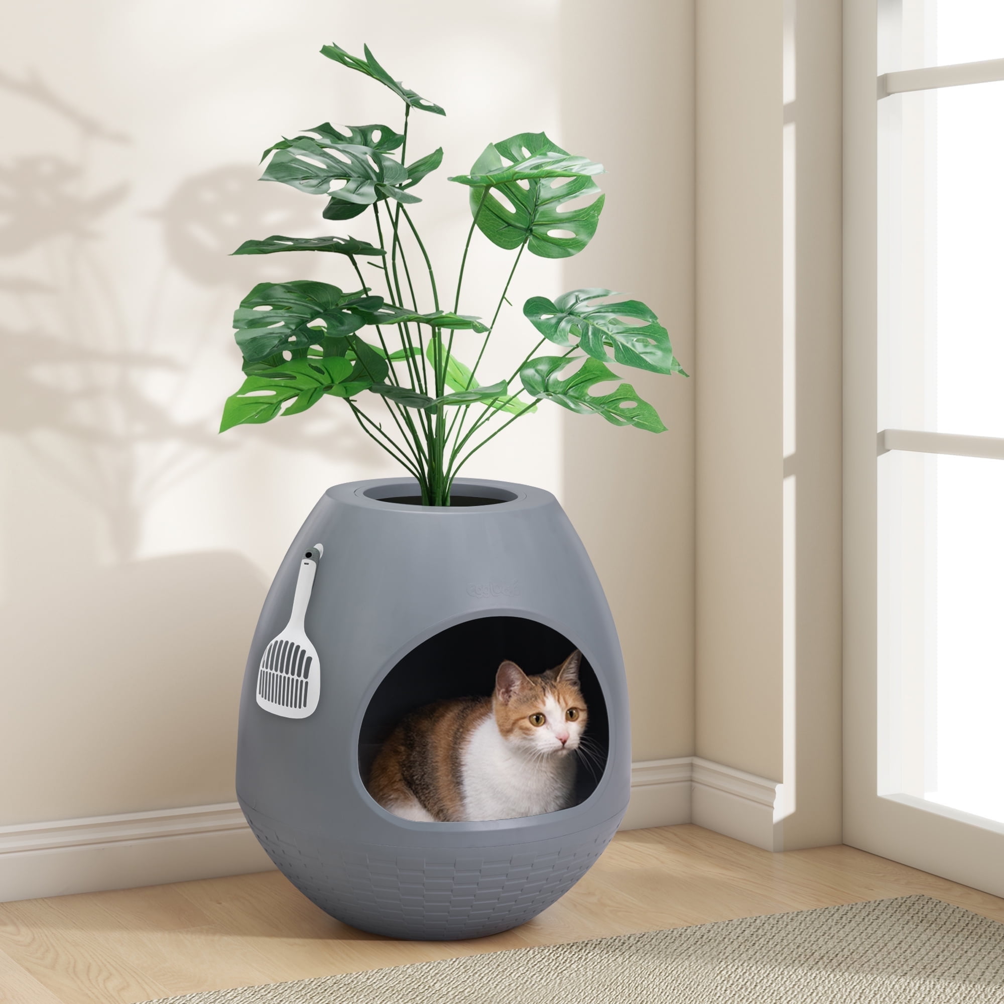 Eggloa6 Cat Plant Litter Box Set With Artificial Plants, Attached Scoop ...