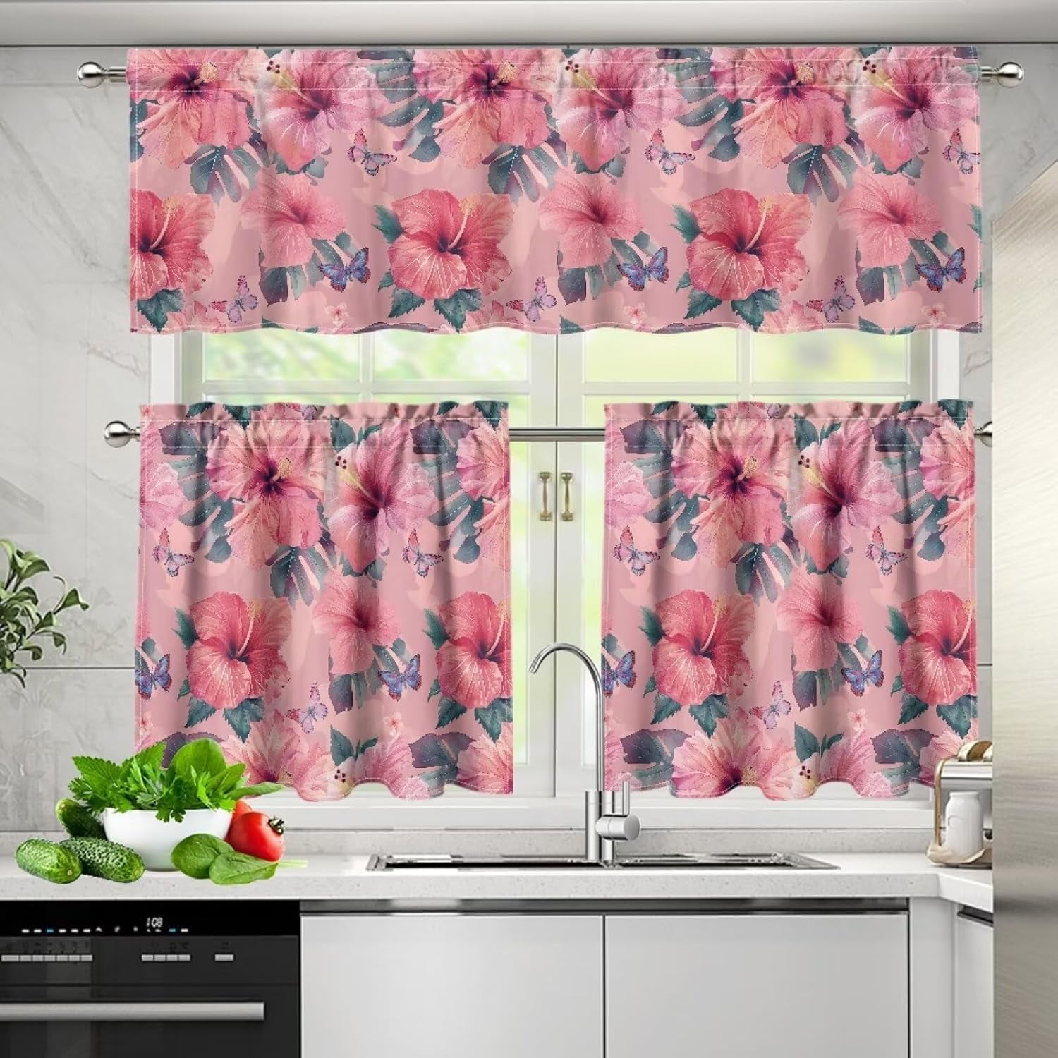 Eggplant Rod Pocket Window Tier Curtains Valance Set 3 Pcs Washable ...