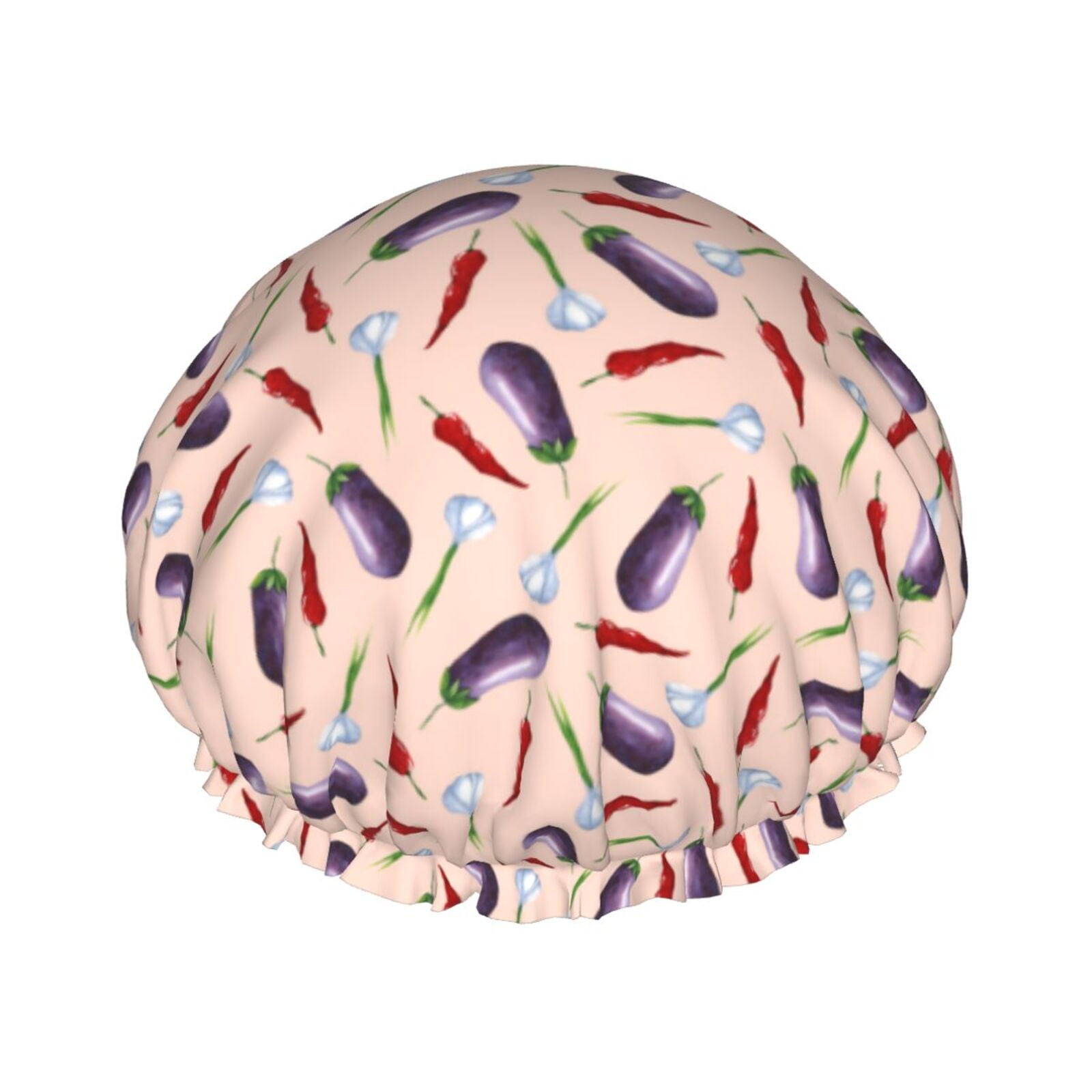 Eggplant garlic chili Shower Cap for Women, Double Waterproof Layers ...