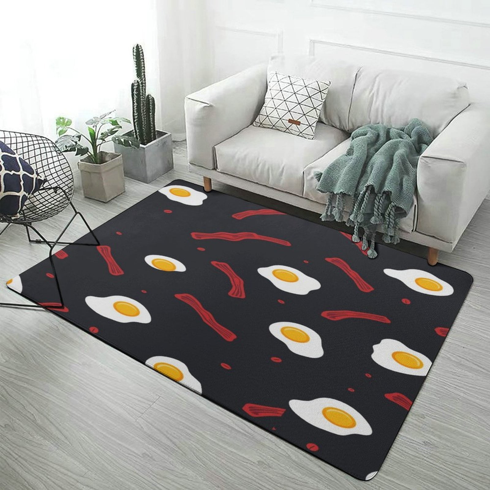 Eggs Bacon Pattern Carpet Rug for Living Room Bedroom Rug Non-Slip ...