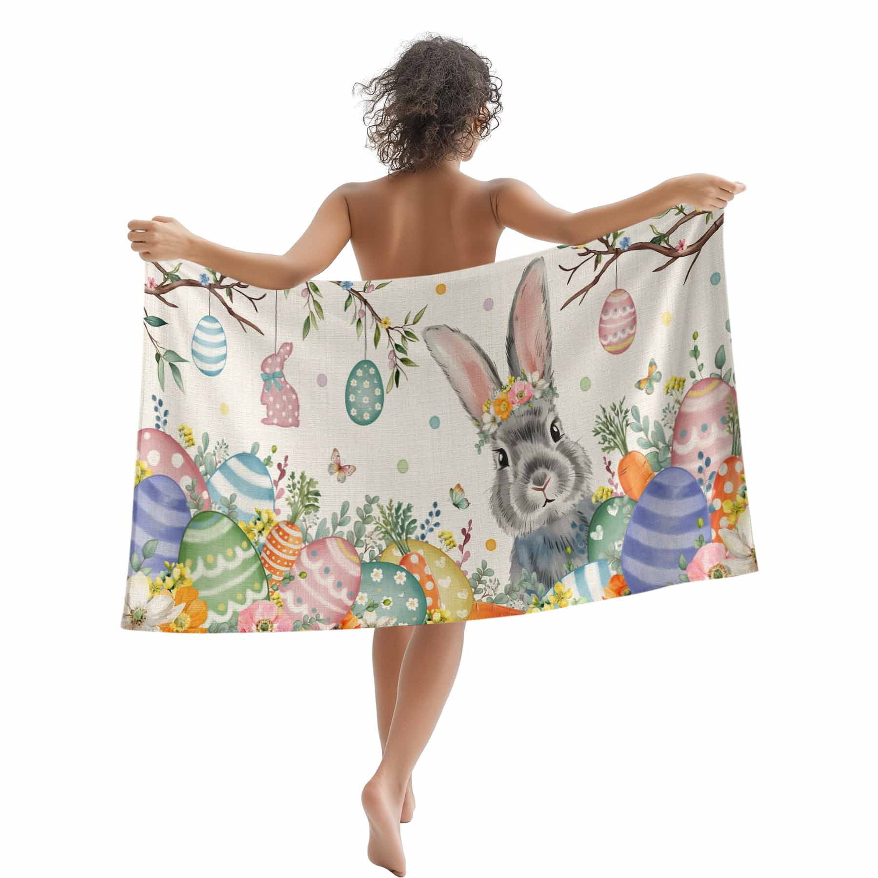Eggs Bunny Easter Tree Beach Towels Blanket Soft&Absorbent Quick Dry ...