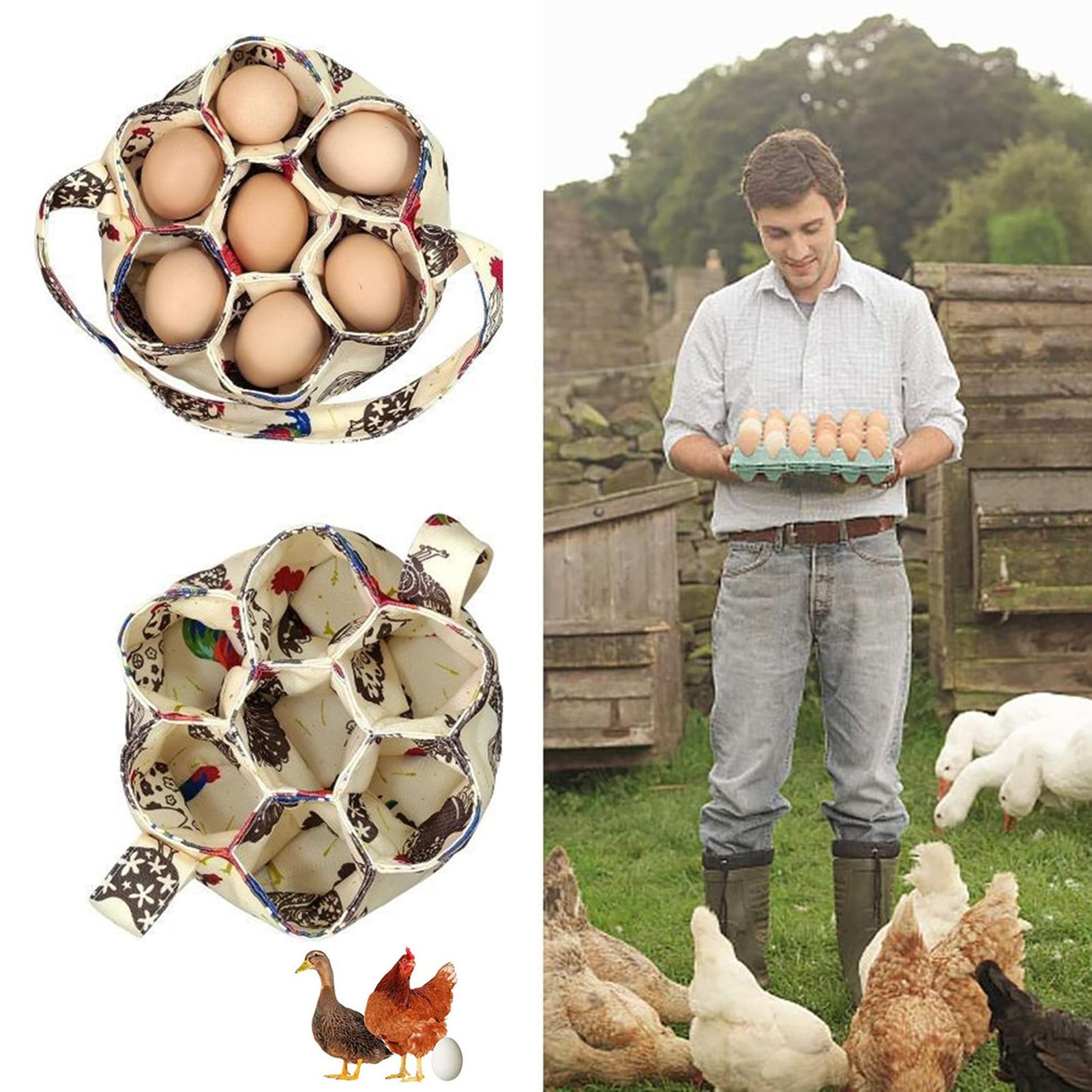 Eggs Collecting Basket with 7 Pouches, Eggs Gathering Basket Canvas Egg ...