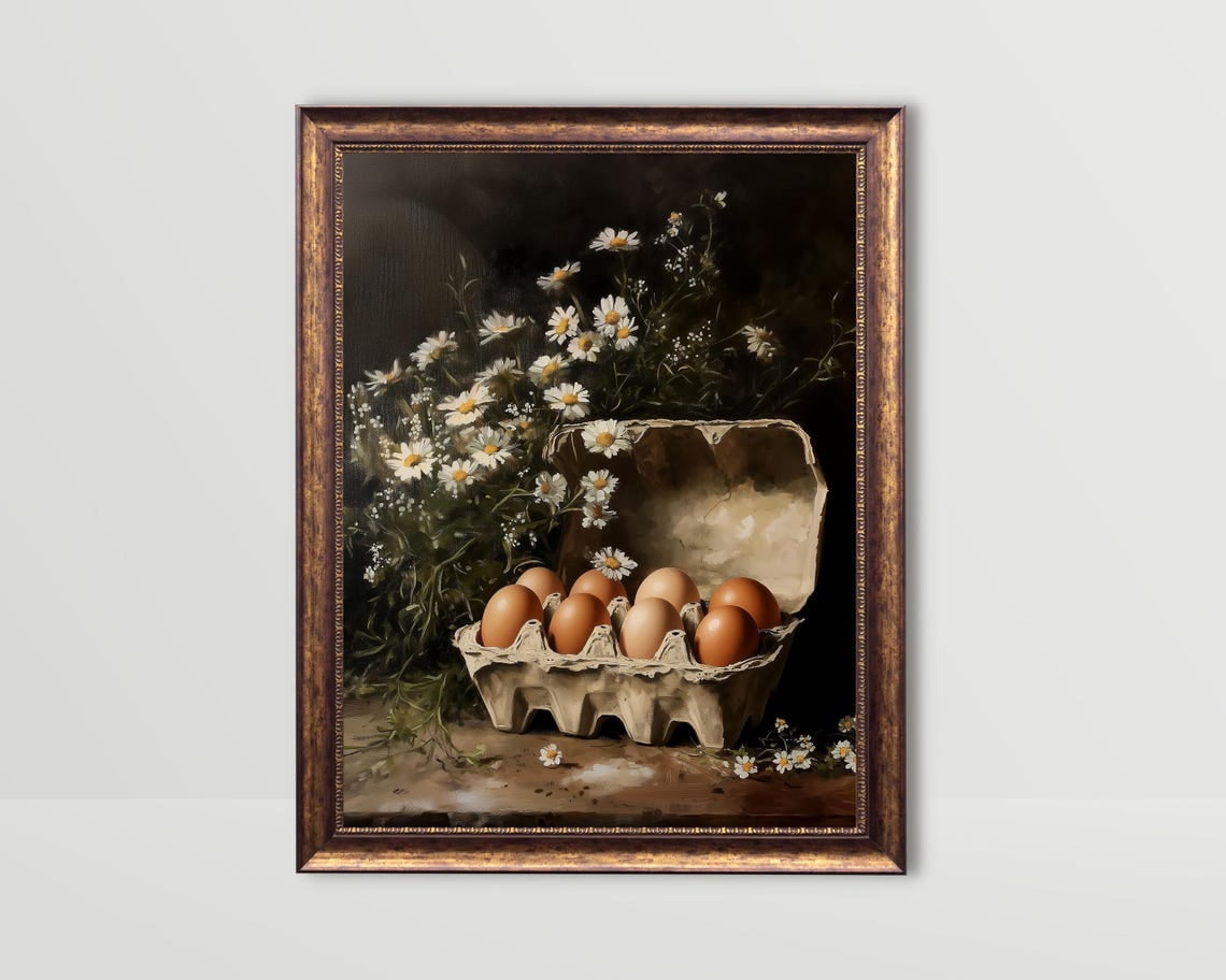 Eggs, Kitchen Wall Art, Moody Still Life Dark Whimsical Food Poster ...