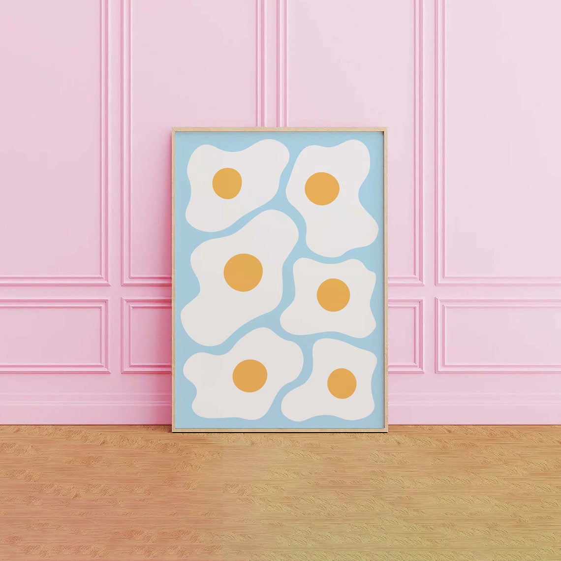 Eggs Poster Blue Kitchen Food Decor Retro Breakfast Art Cute Trendy ...