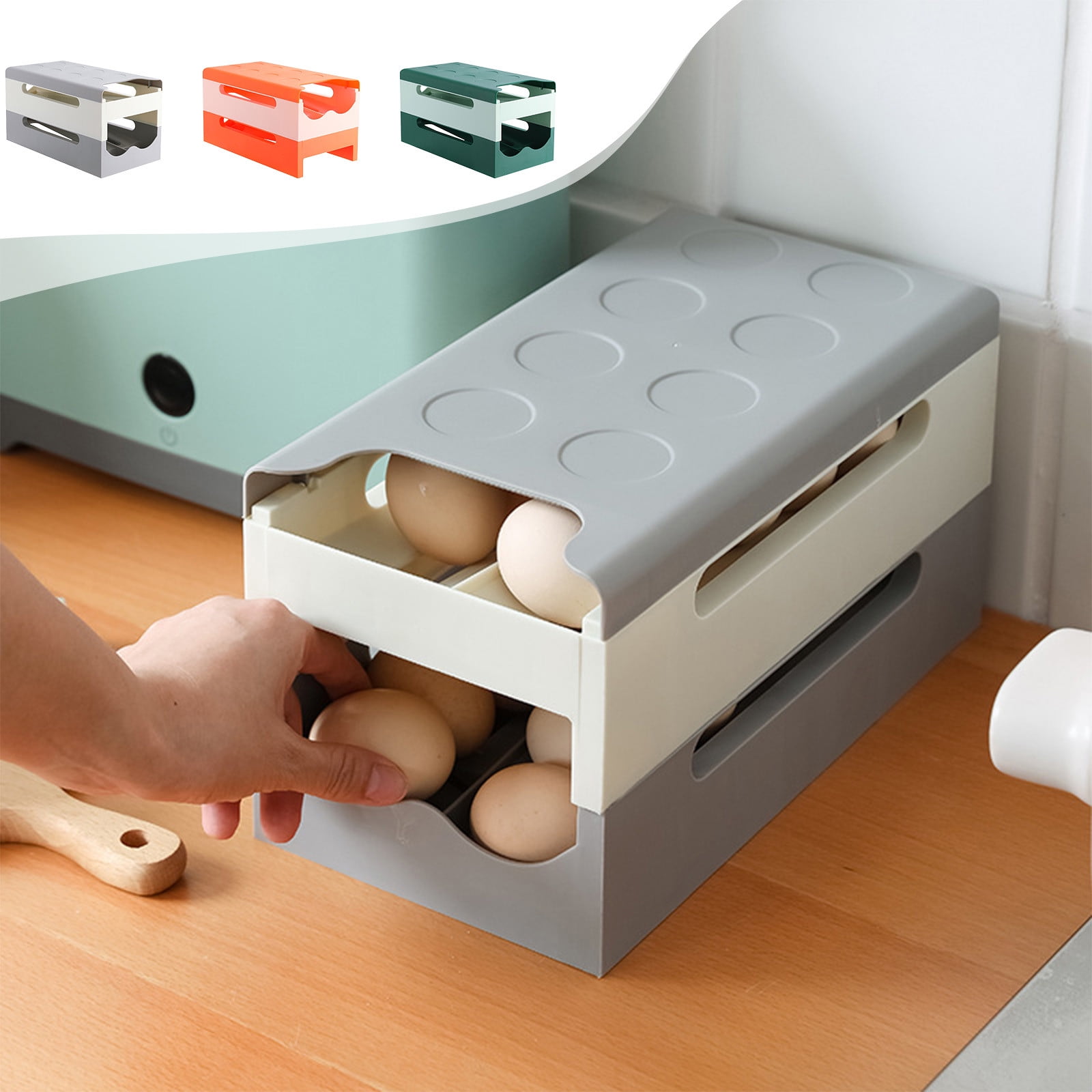 Eggs Storage Box, Multi-Layer Stacking Refrigerator, Two Tier Rolling Eggs Rack, Large Capacity ...