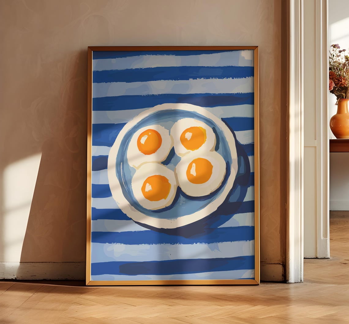 Eggs Wall Decor, Vintage Fried Eggs Print, Kitchen Poster, Trendy Food ...