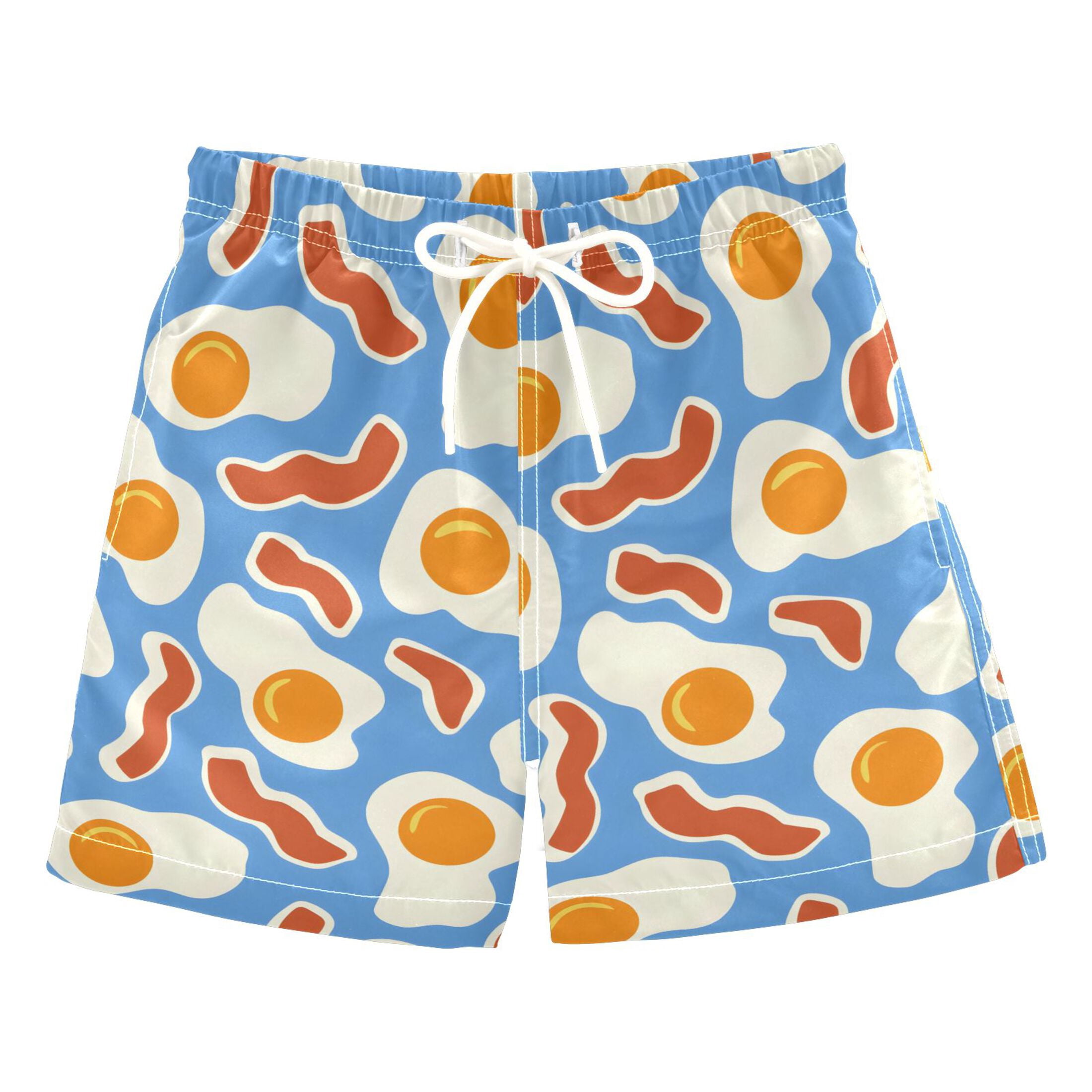 Eggs and Bacon Pattern Swim Trunks Quick Dry Beach Pool Board Shorts ...