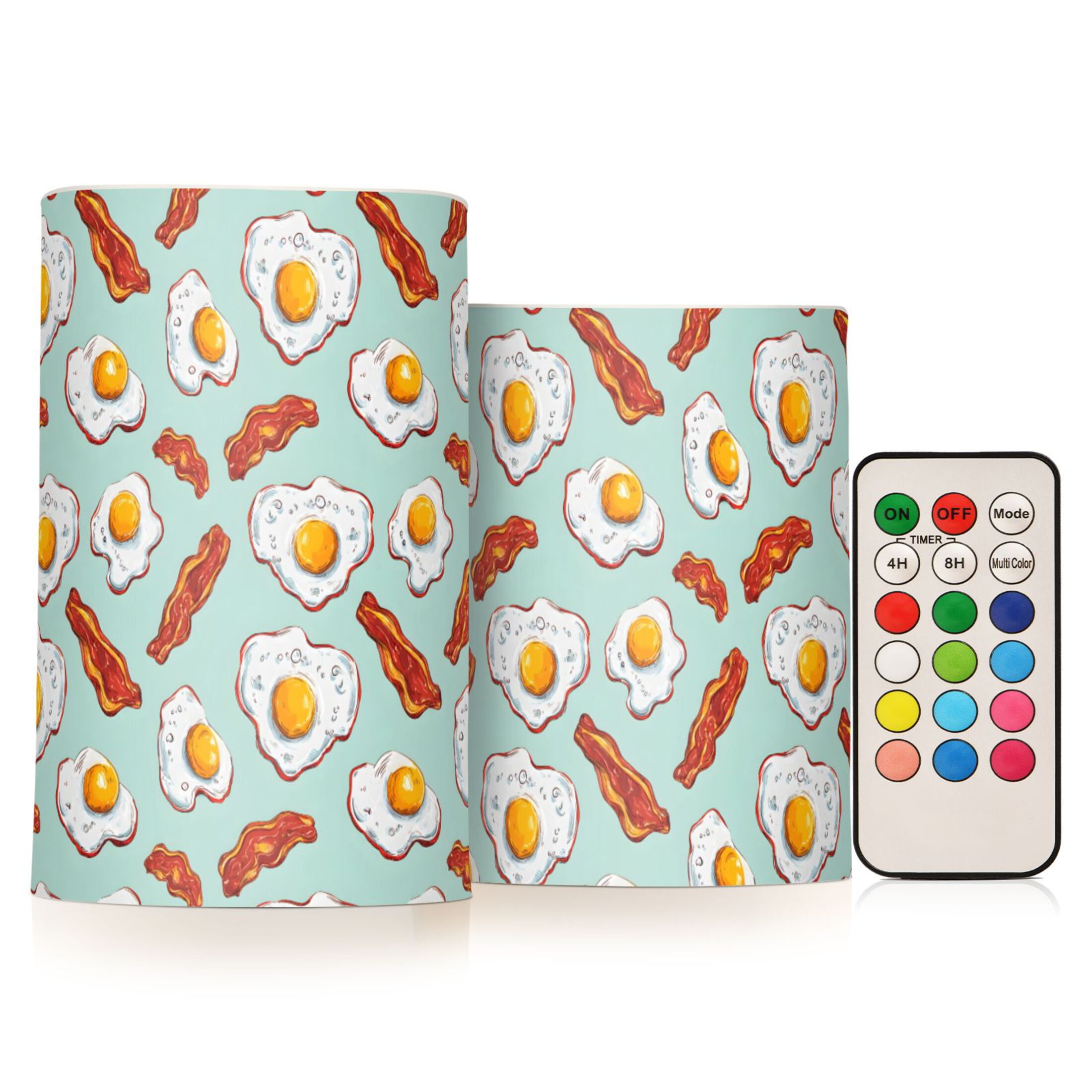 Eggs and Bacon in Turquoise Pattern Flameless LED Candle Set with ...