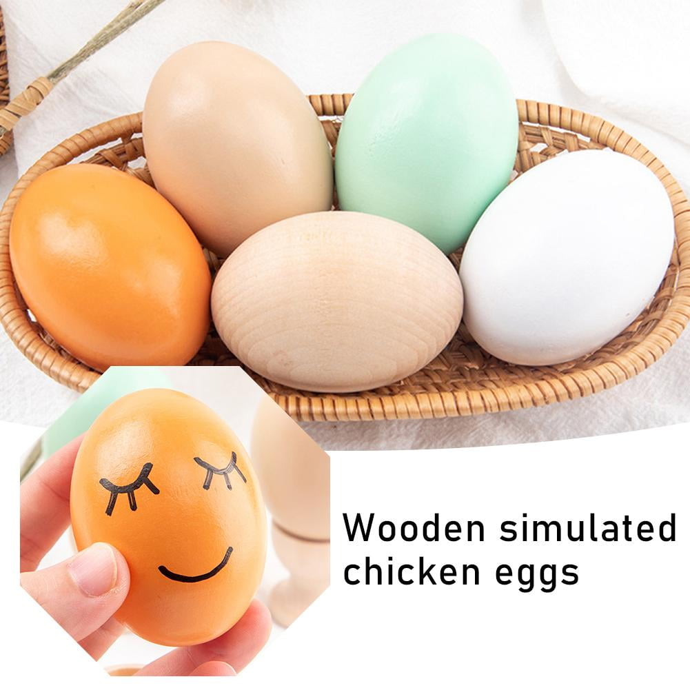 Eggs wooden simulation eggs duck eggs solid children's color painting graffiti Easter eggs house ...