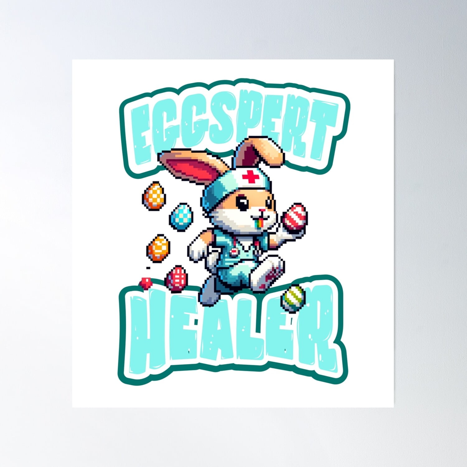 Eggspert Healer Pixel Art Healthcare Bunny Poster Wall Art, Modern Wall ...