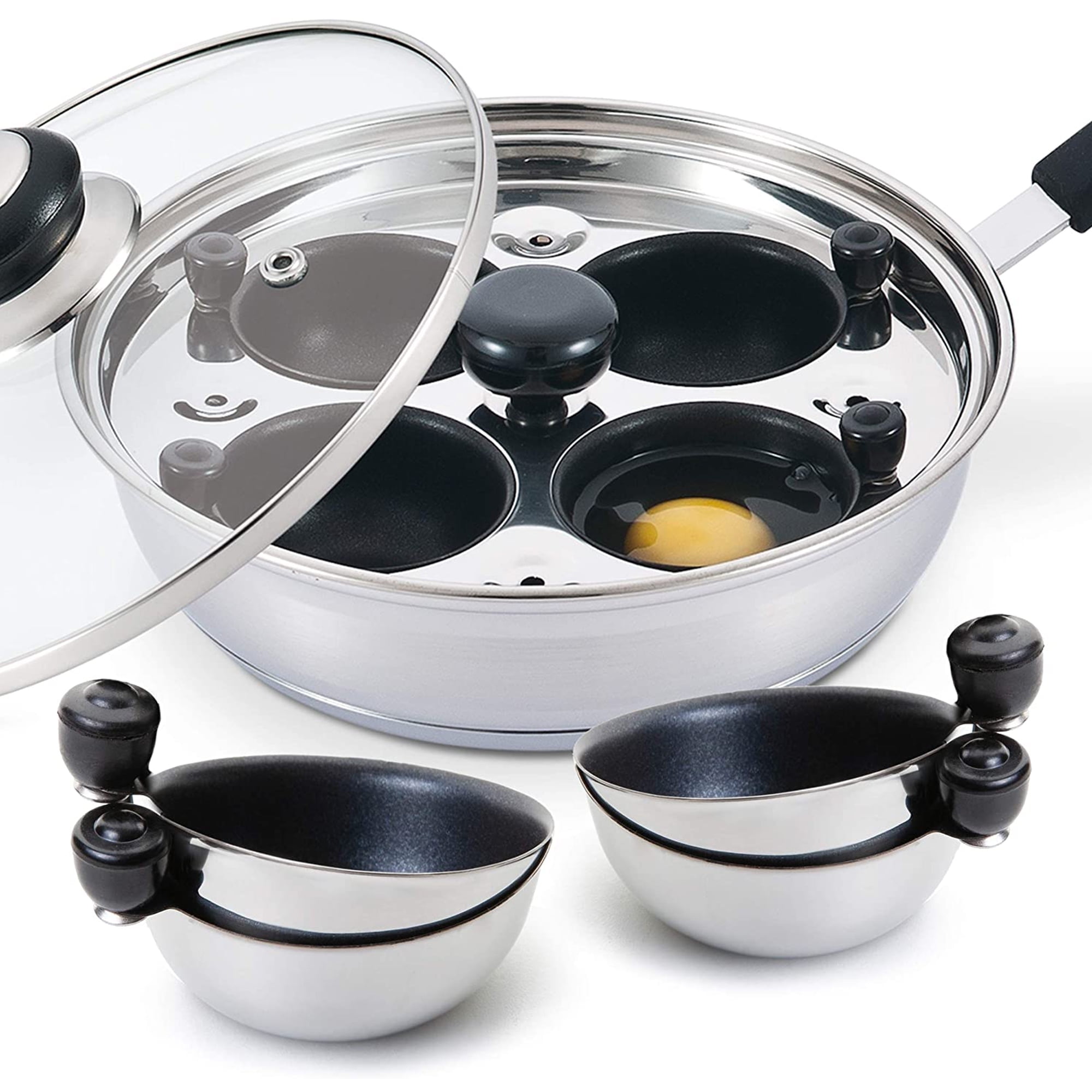 Eggssentials Stainless Steel Non Stick Egg Poacher & Frying Pan, 4-Cup ...